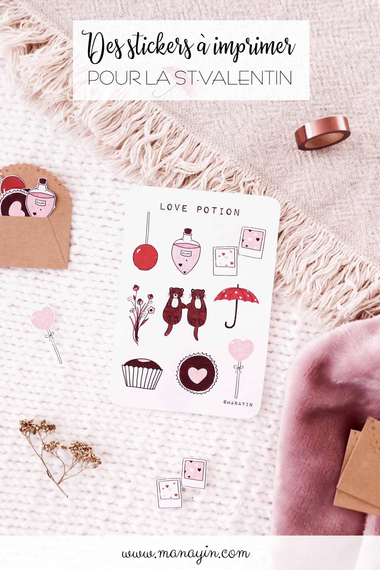 Des stickers pour la Saint-Valentin à imprimer gratuitement - Manayin