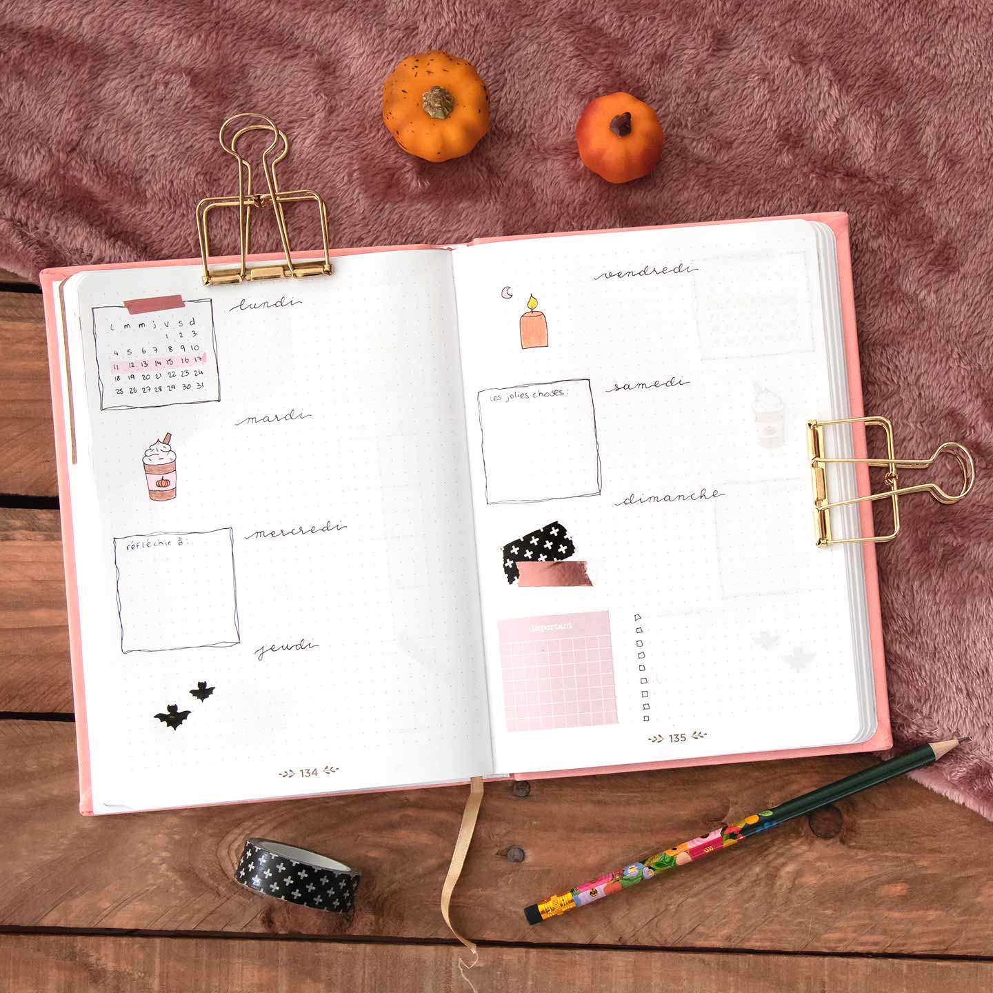 Octobre dans mon bullet journal sur le thème de l’automne - Manayin