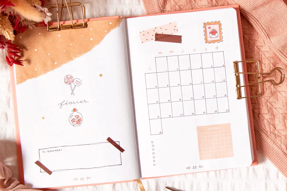 Février dans mon bullet journal sur le thème de la Saint-Valentin - Manayin