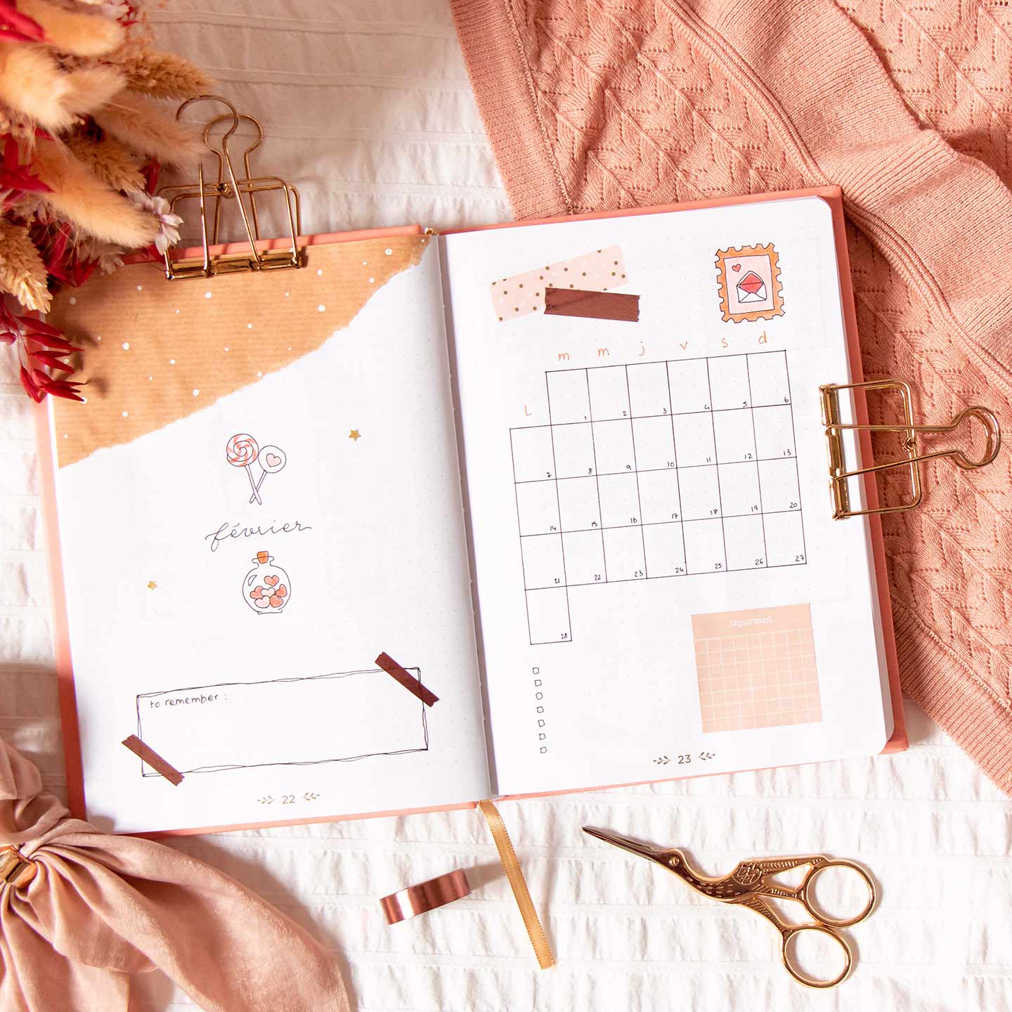 Février dans mon bullet journal sur le thème de la Saint-Valentin - Manayin