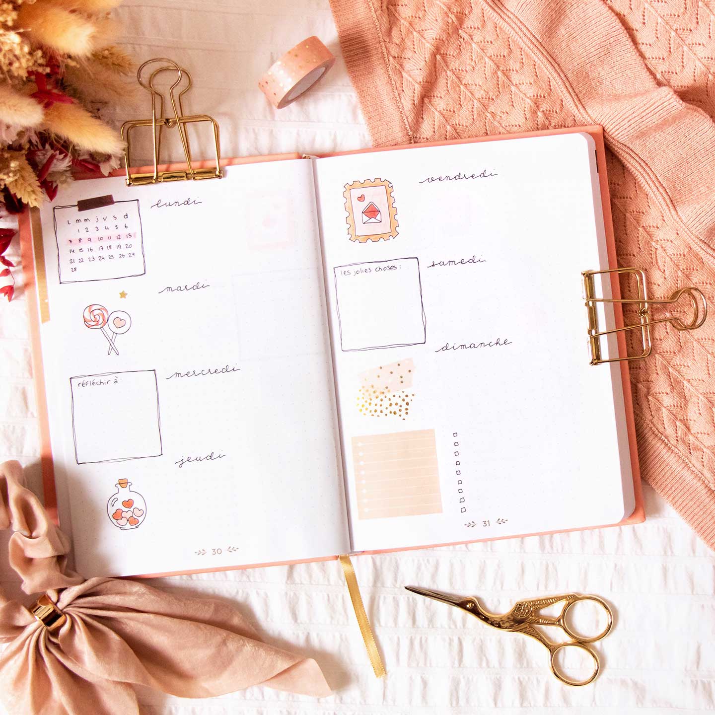 Février dans mon bullet journal sur le thème de la Saint-Valentin - Manayin