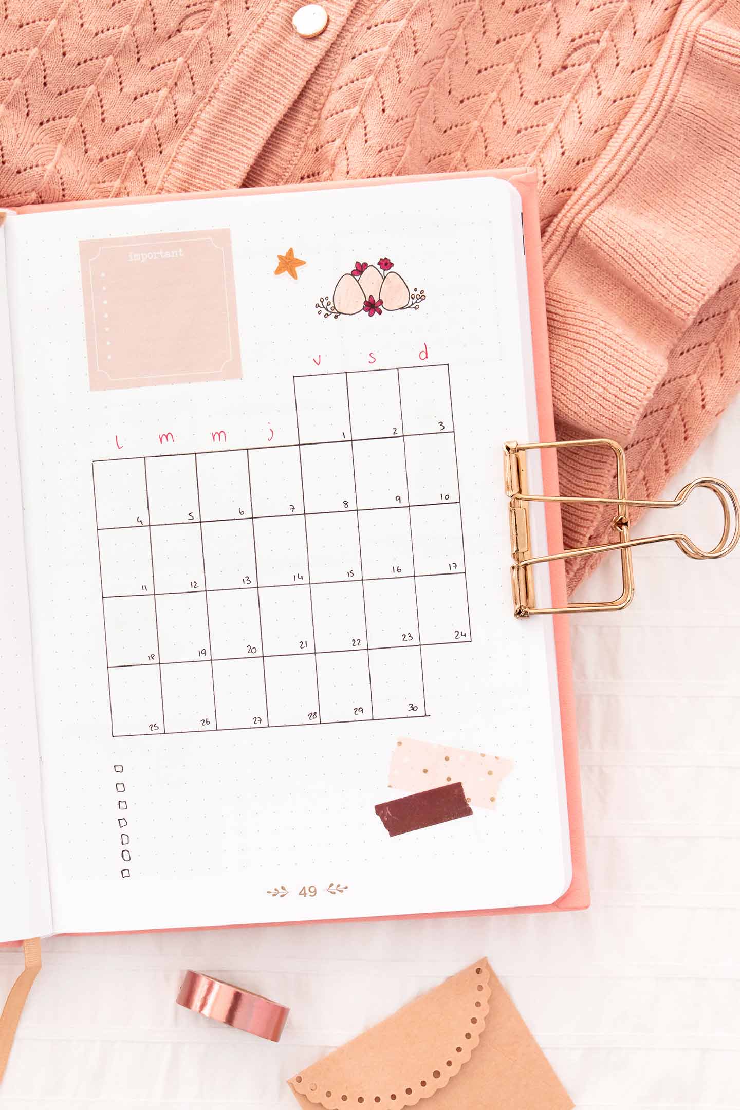 Avril dans mon bullet journal sur le thème de Pâques - Manayin