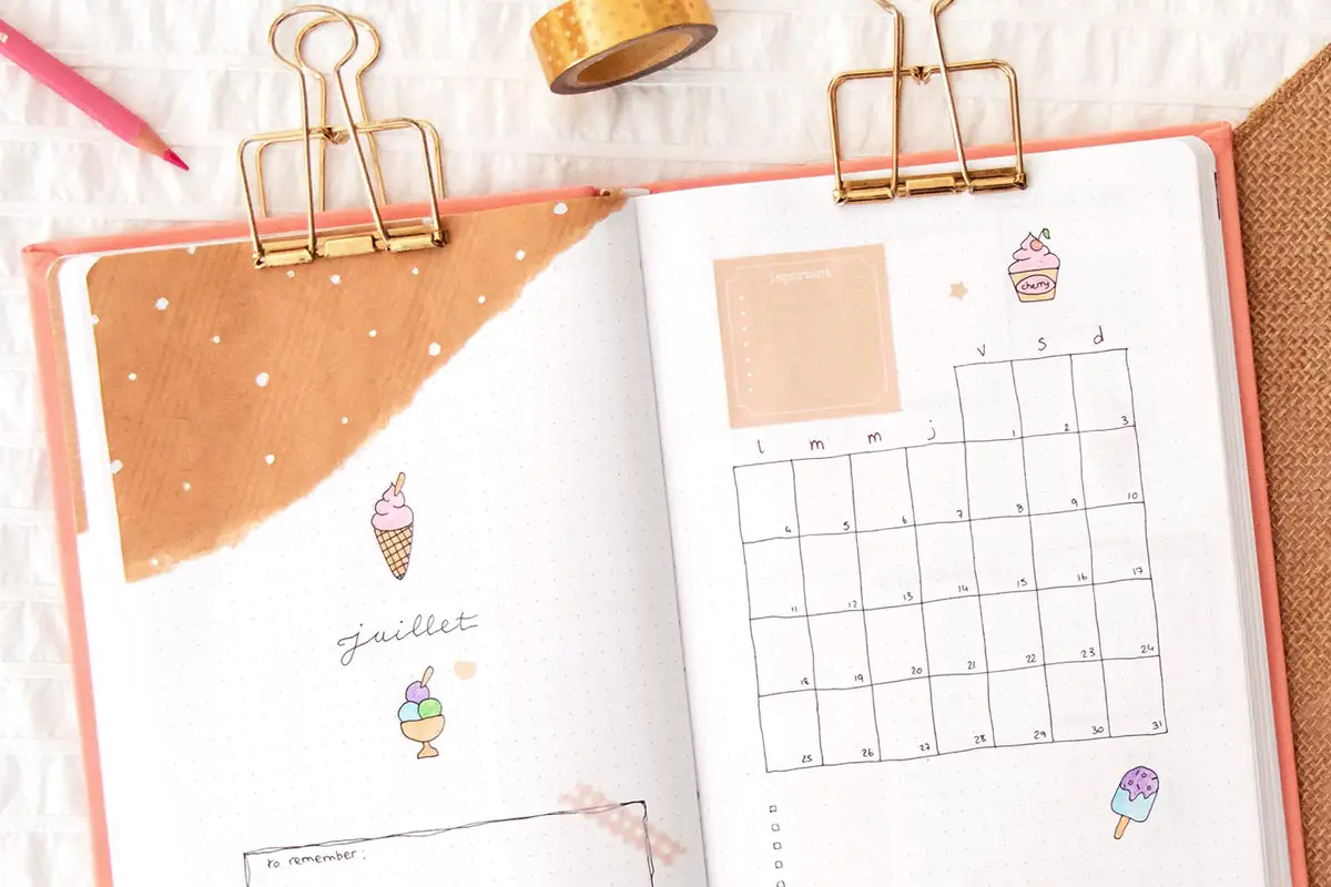 Juillet dans mon bullet journal (thème estival) - Manayin